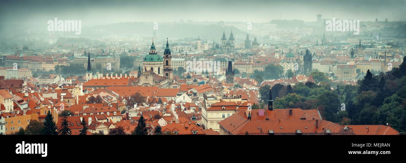 Prague skyline rooftop view with historical buildings panorama in Czech ...