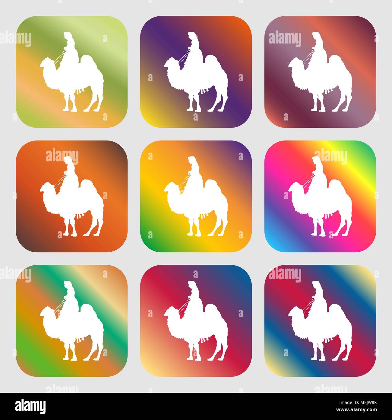 Camel sign icon . Nine buttons with bright gradients for beautiful ...