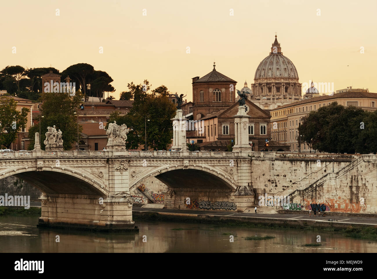 River Tiber and St Peters Basilica in Vatican City at sunset Stock ...