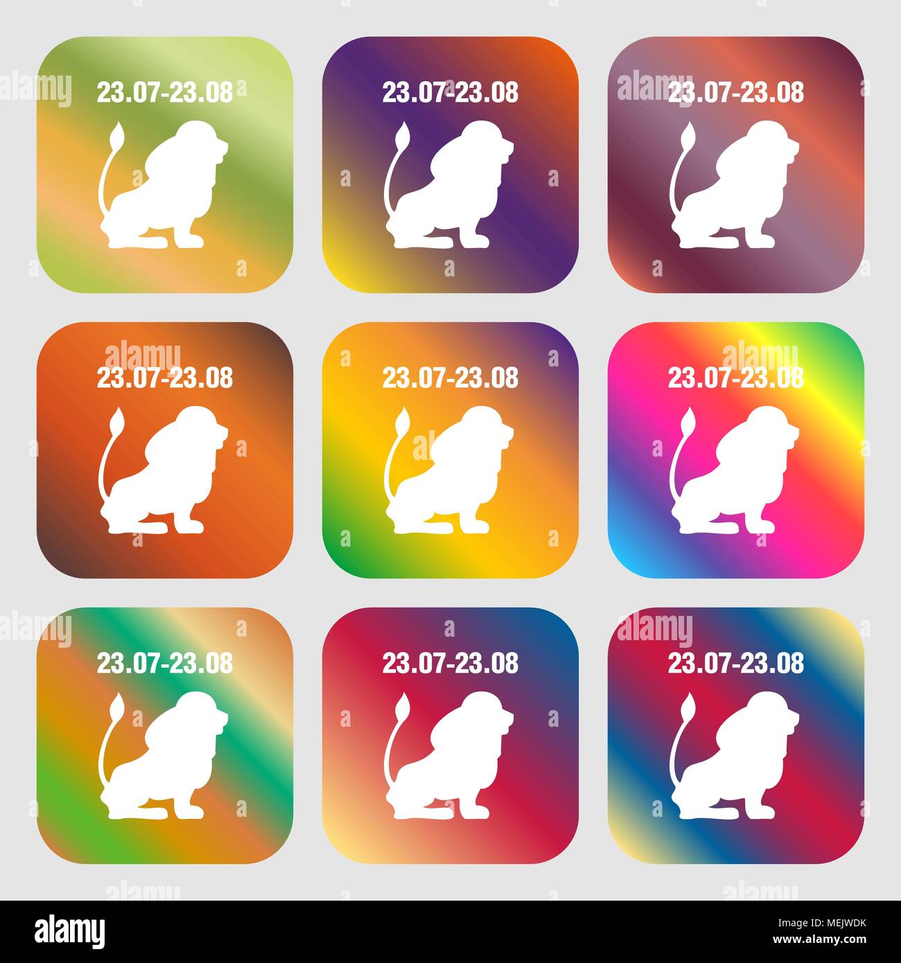 Leo zodiac sign icon . Nine buttons with bright gradients for beautiful ...