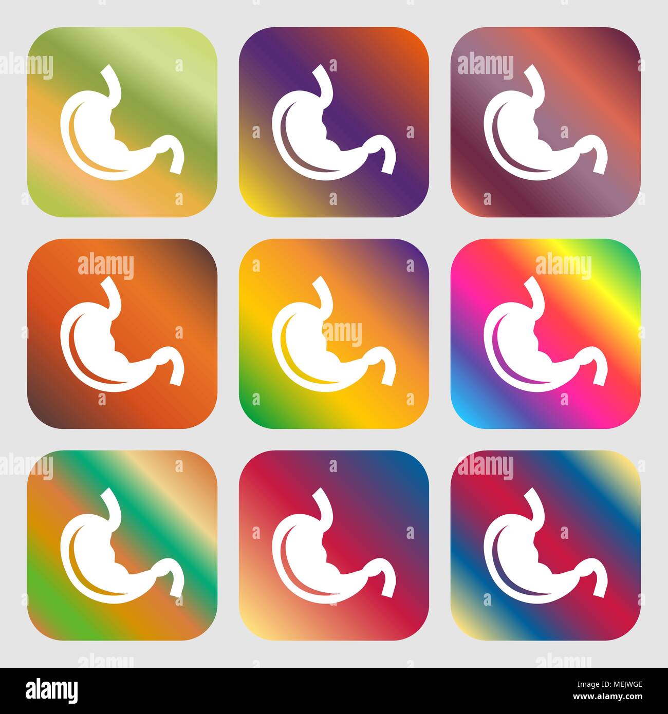 Stomach sign icon . Nine buttons with bright gradients for beautiful design. Vector illustration ...