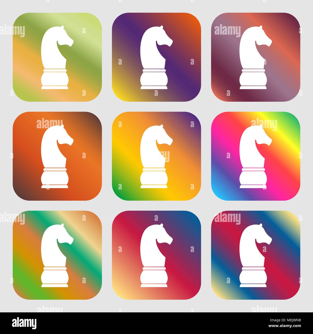 Chess knight sign icon . Nine buttons with bright gradients for ...