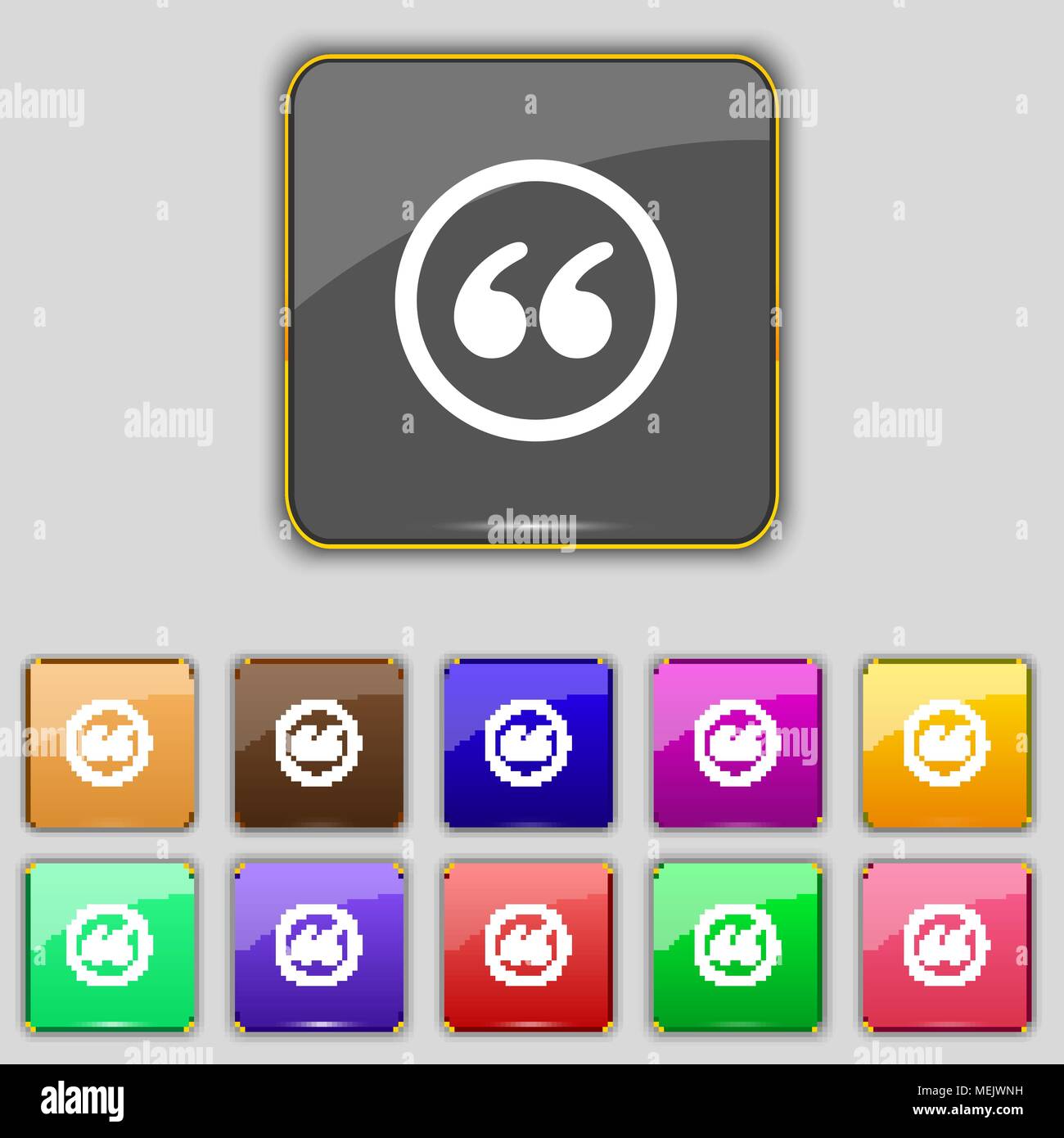 Double quotes icon sign. Set with eleven colored buttons for your site ...
