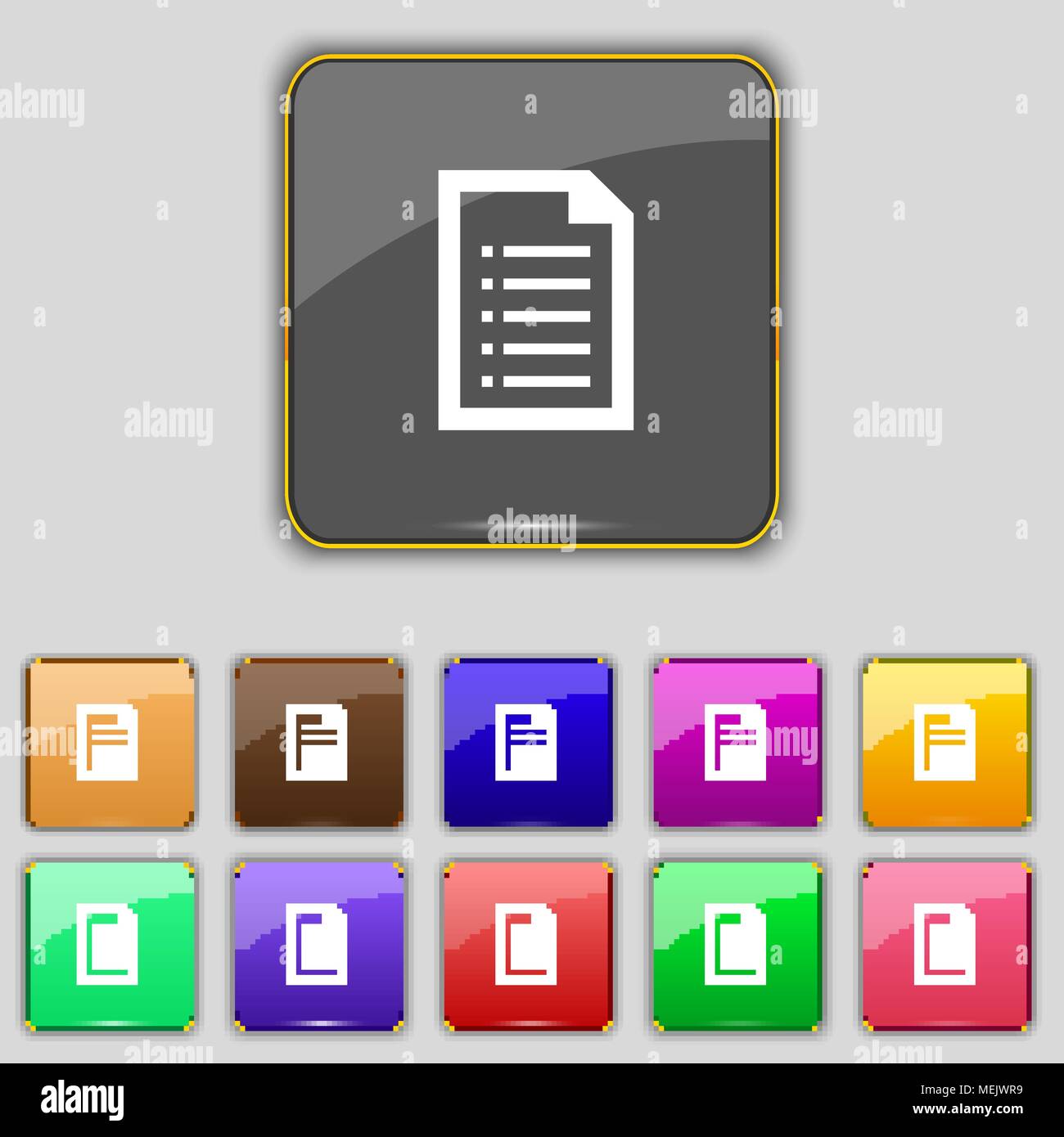 Text file icon sign. Set with eleven colored buttons for your site ...