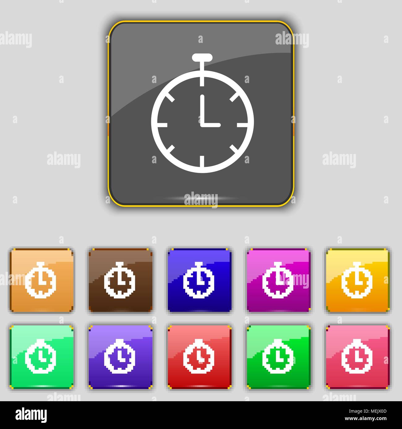 Stopwatch icon sign. Set with eleven colored buttons for your site ...