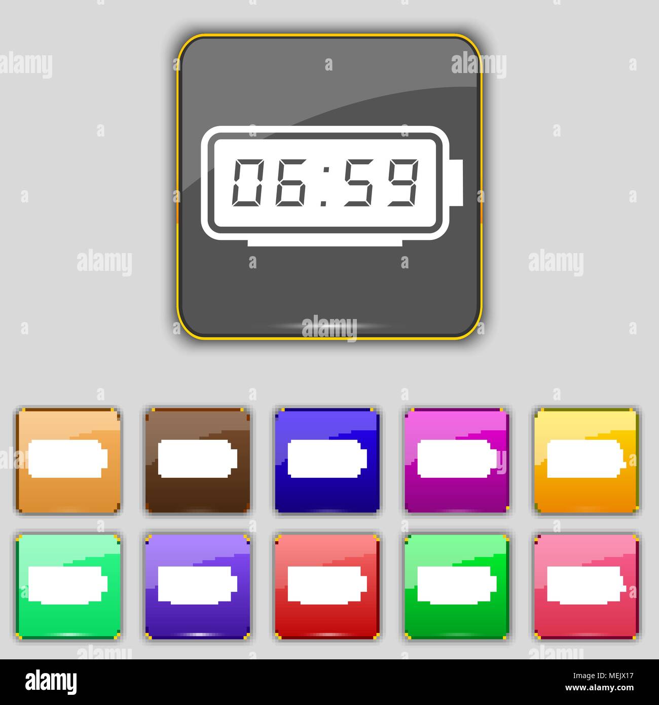 alarm clock icon sign. Set with eleven colored buttons for your site ...