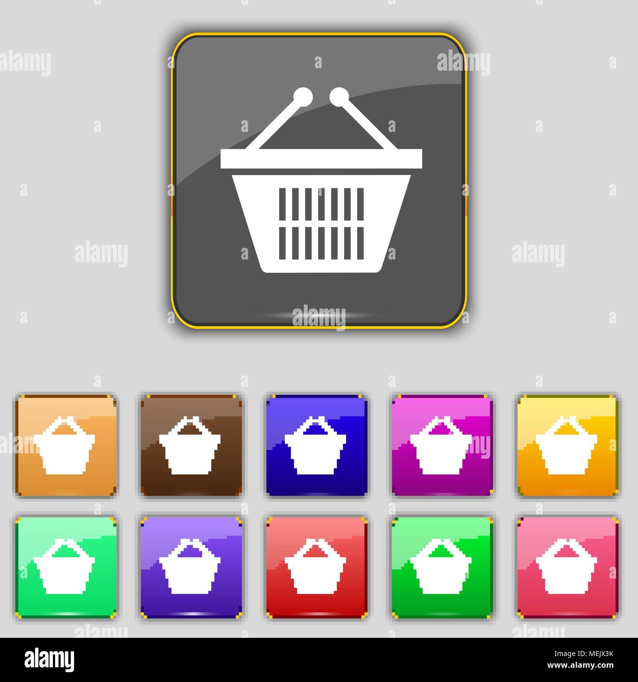 Shopping basket icon sign. Set with eleven colored buttons for your ...