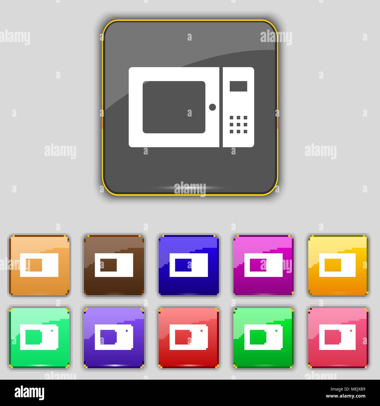 microwave icon sign. Set with eleven colored buttons for your site ...