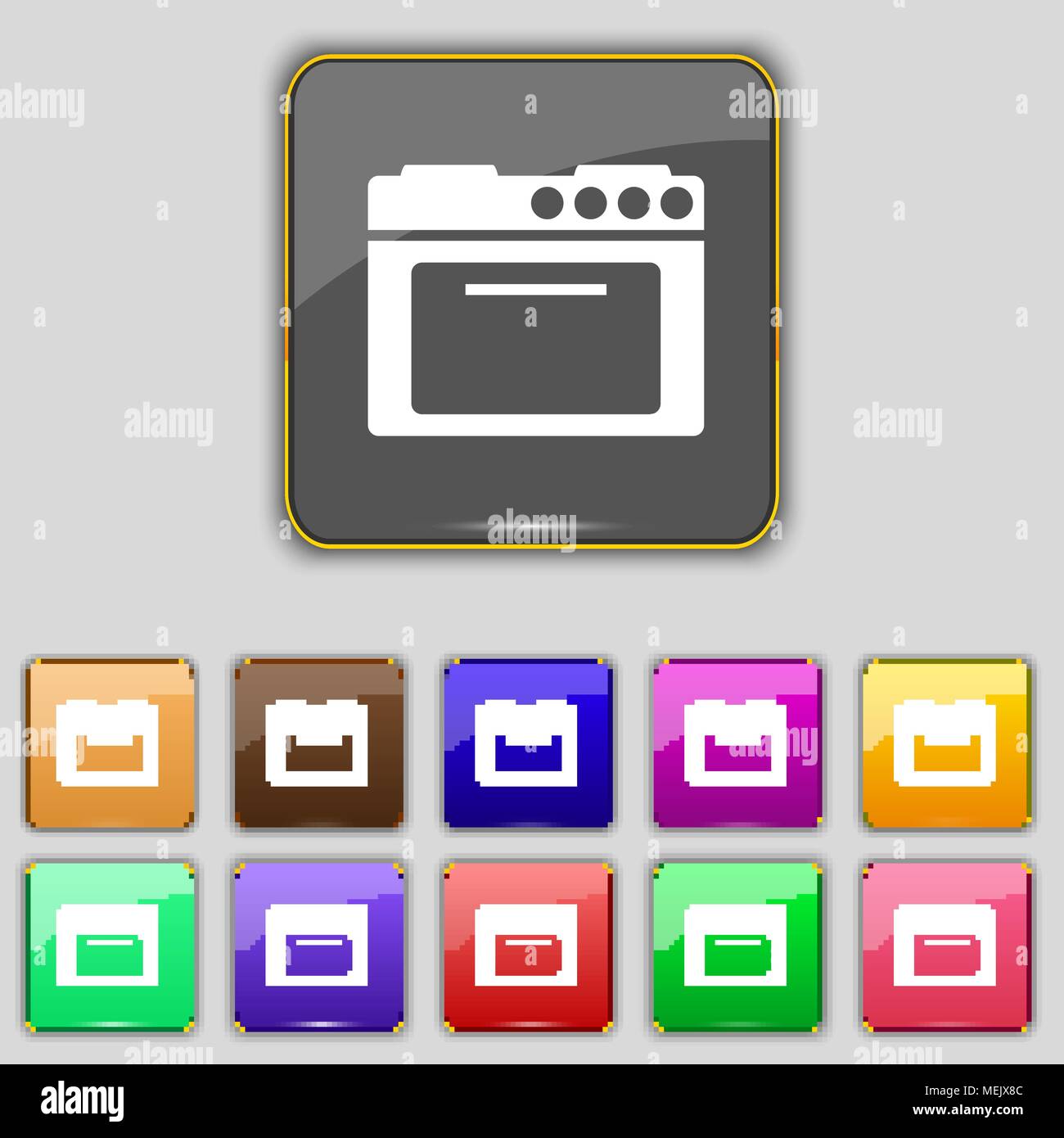 kitchen stove icon sign. Set with eleven colored buttons for your site ...