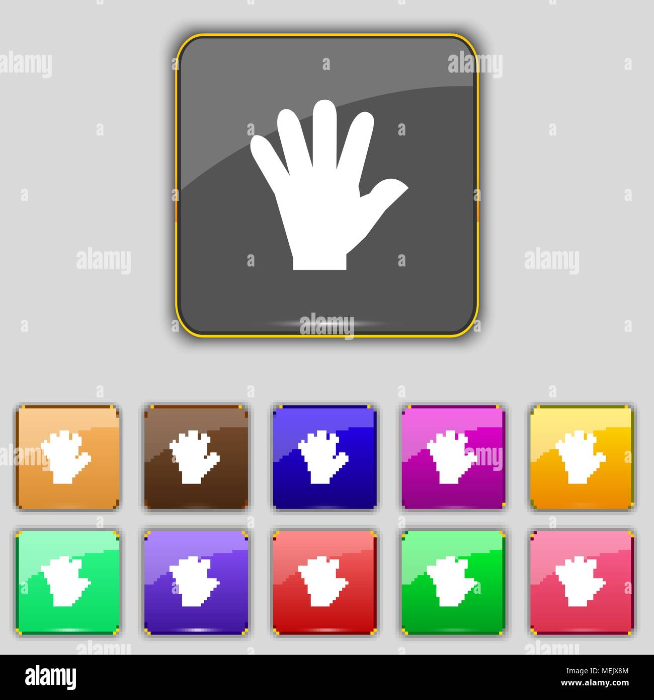 hand icon sign. Set with eleven colored buttons for your site. Vector ...