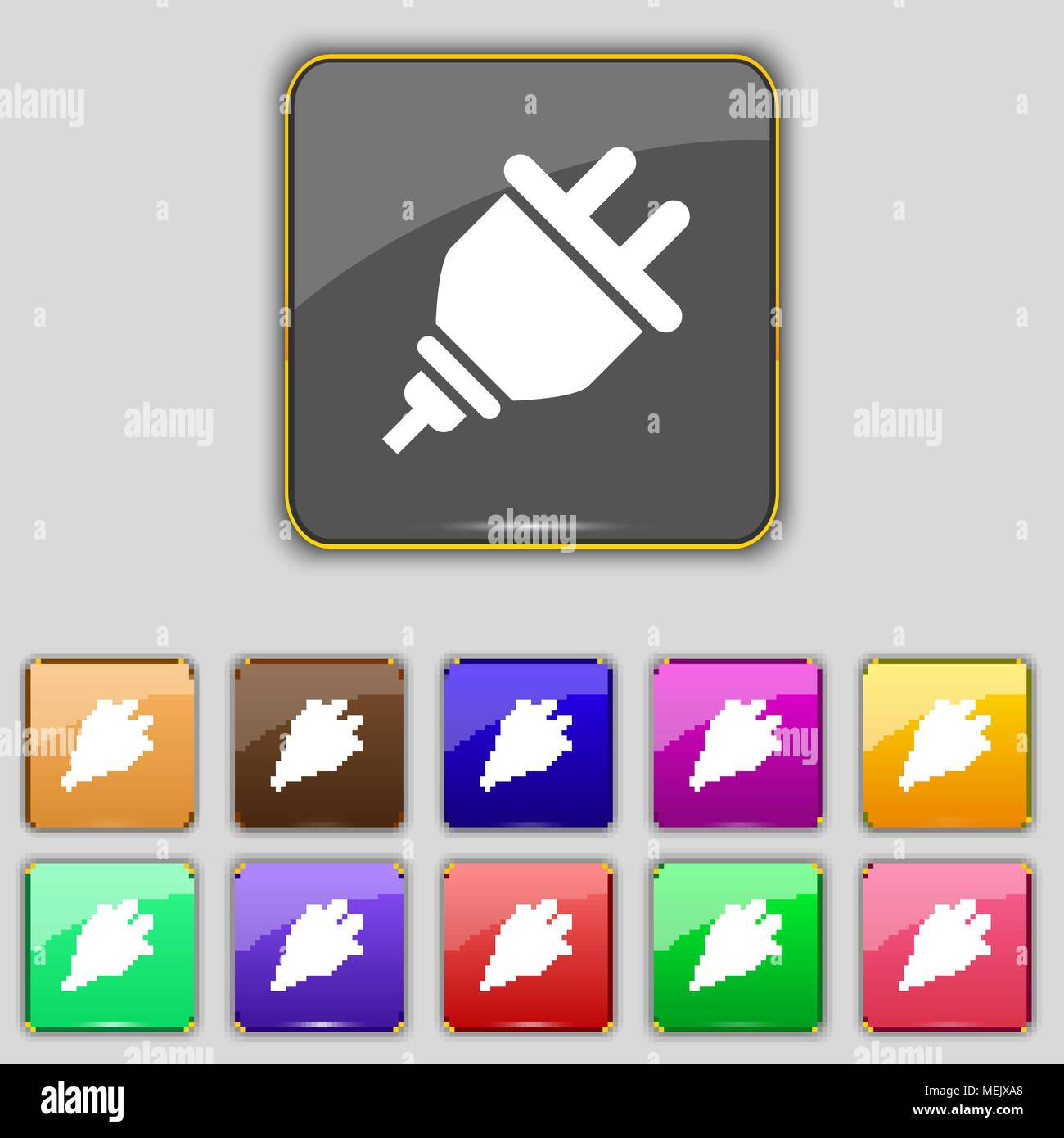 plug icon sign. Set with eleven colored buttons for your site. Vector ...