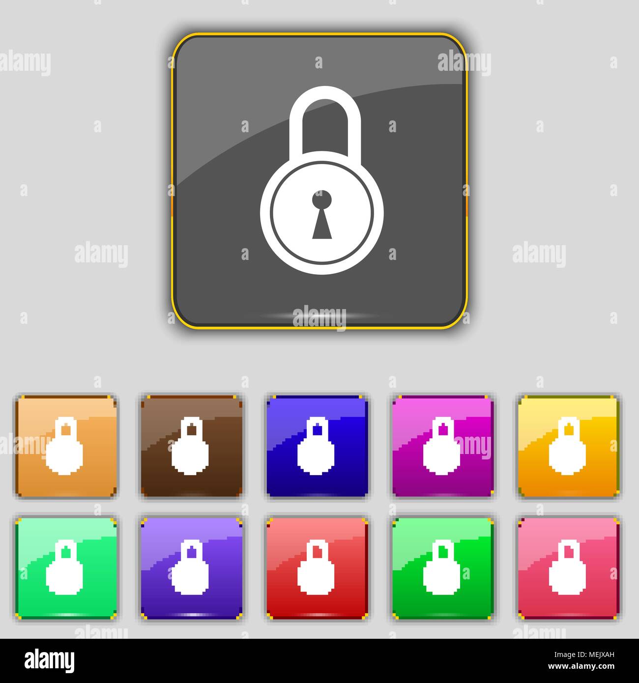 closed lock icon sign. Set with eleven colored buttons for your site ...