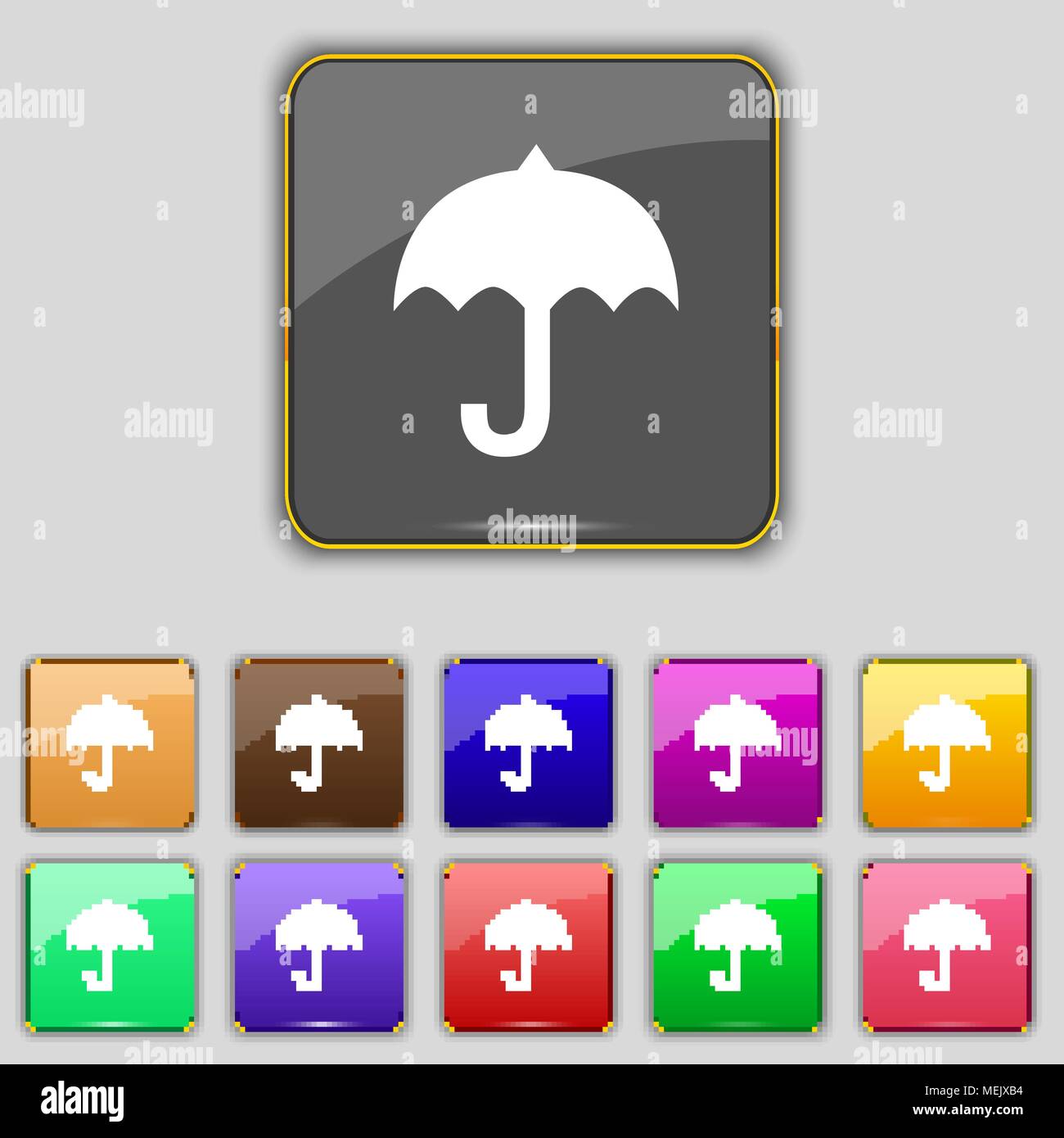 umbrella icon sign. Set with eleven colored buttons for your site ...