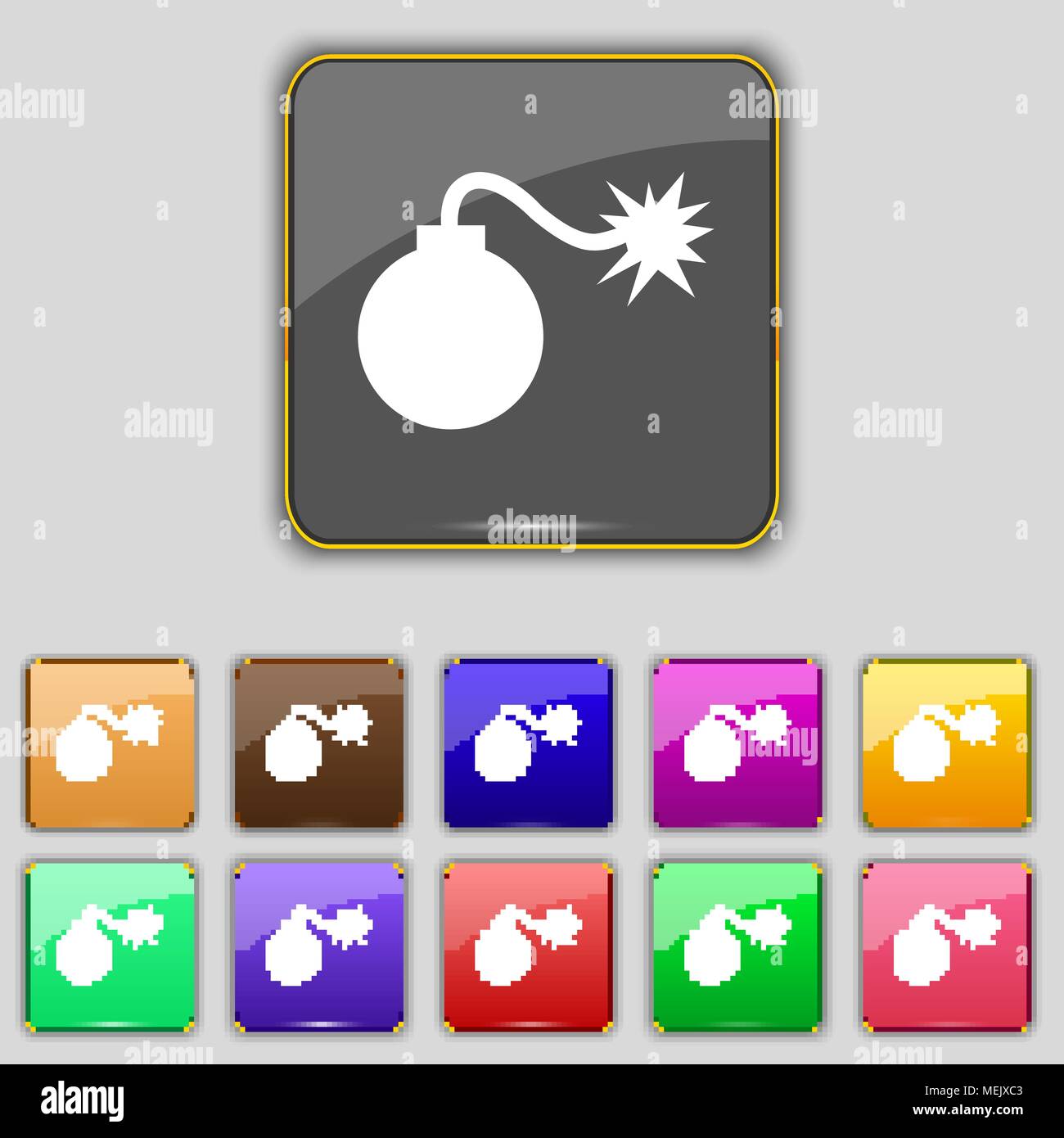 bomb icon sign. Set with eleven colored buttons for your site. Vector ...