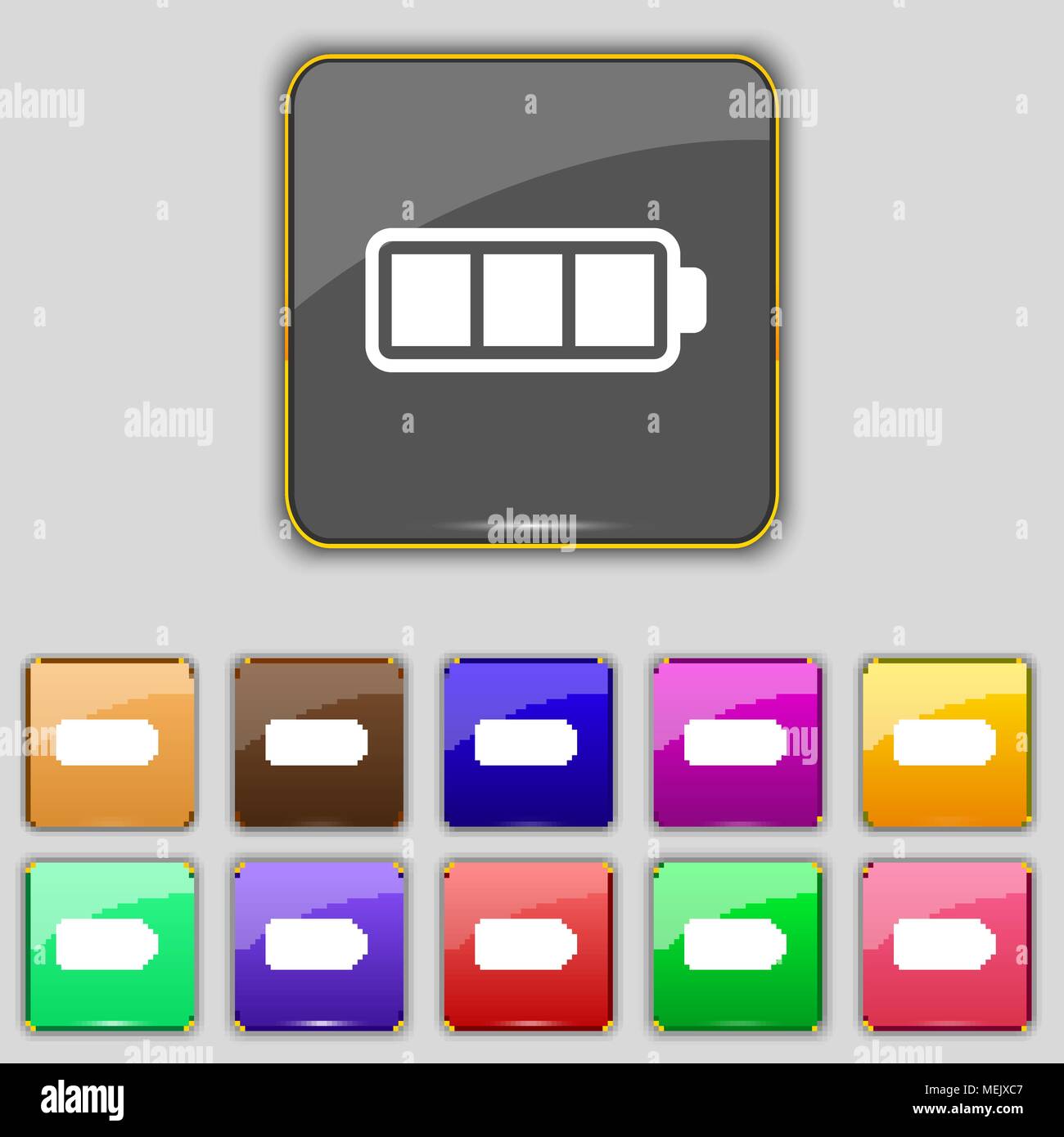 Battery fully charged icon sign. Set with eleven colored buttons for ...