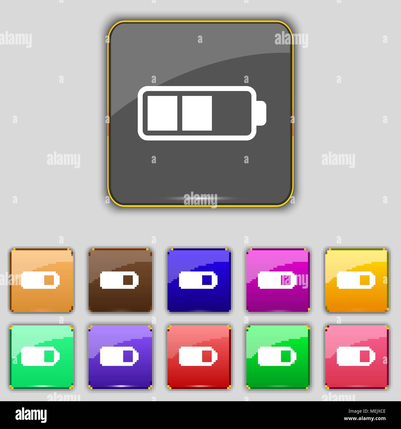Battery half icon sign. Set with eleven colored buttons for your site ...
