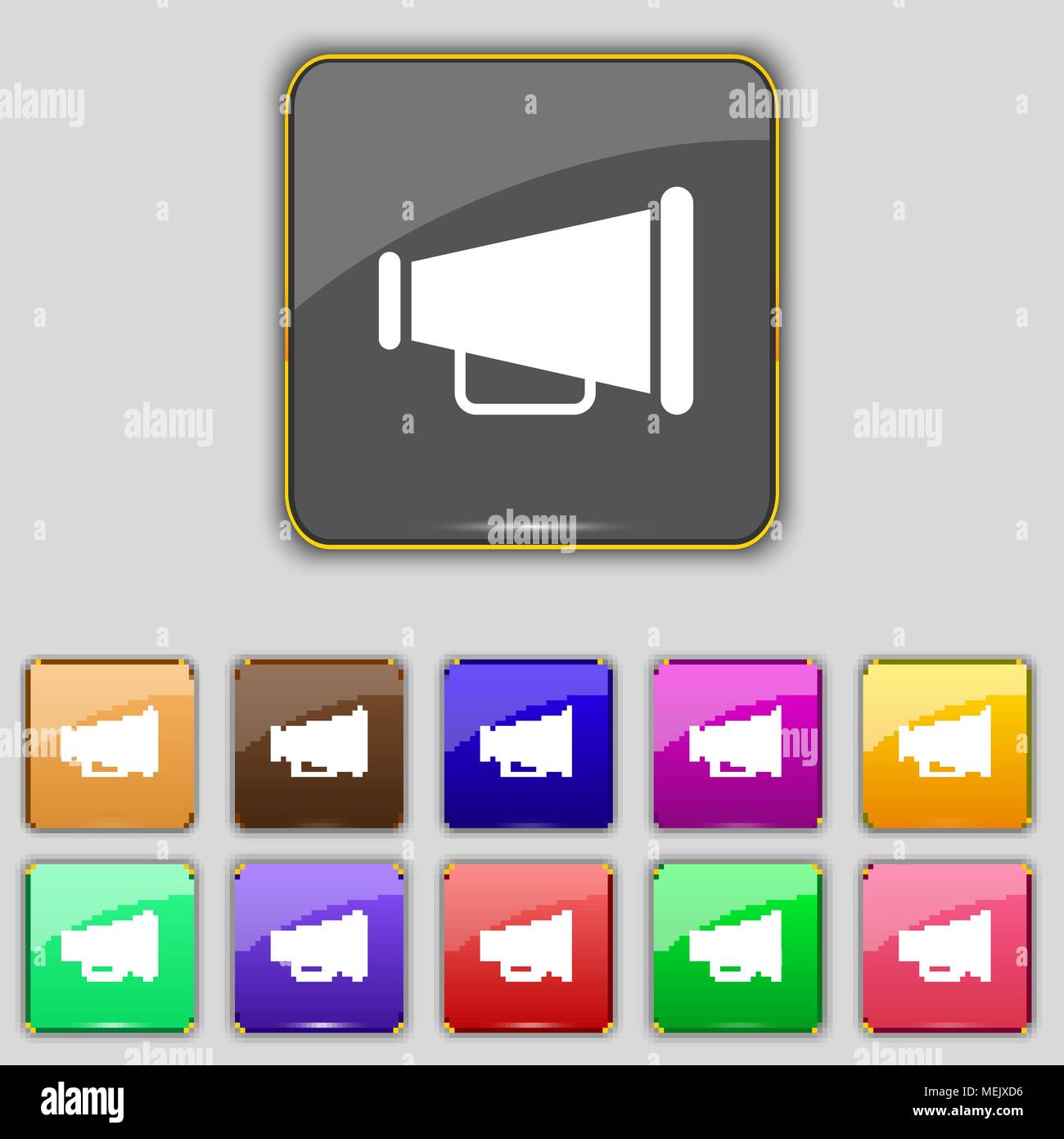 Gramophone web icon sign. Set with eleven colored buttons for your site. Vector illustration ...