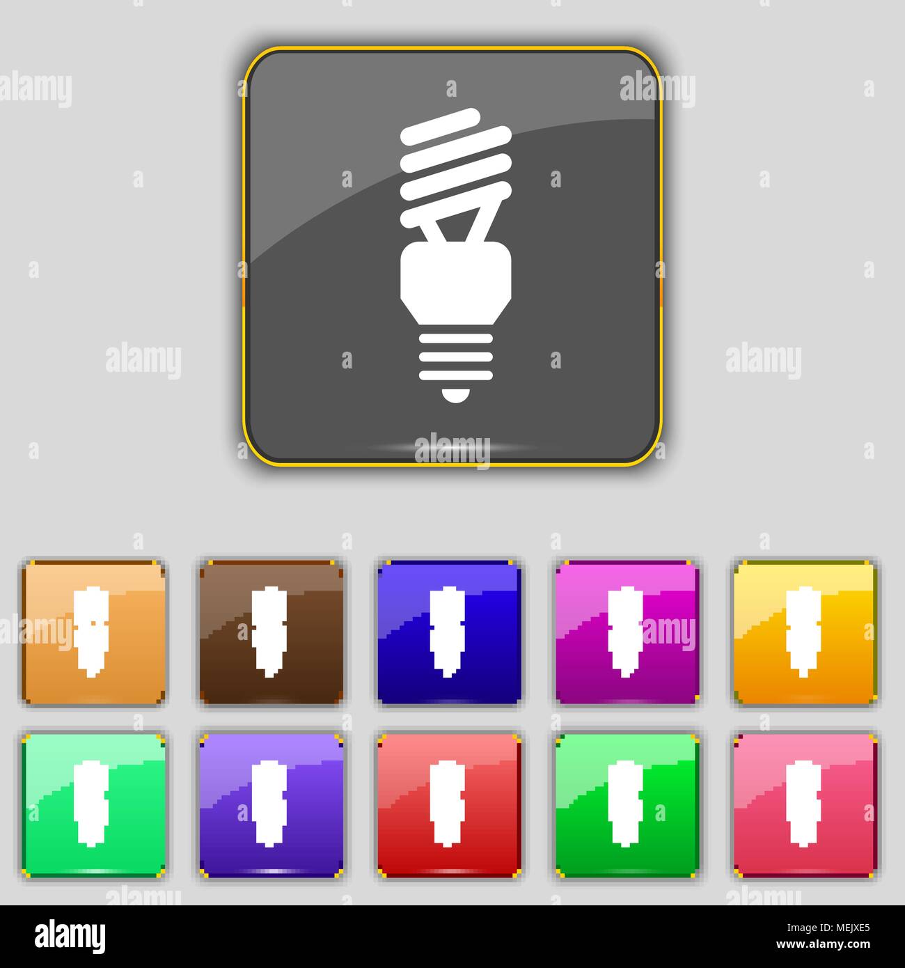 fluorescent lamp icon sign. Set with eleven colored buttons for your ...