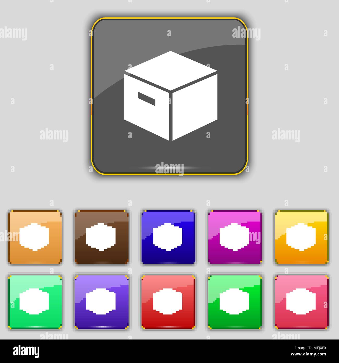 packaging cardboard box icon sign. Set with eleven colored buttons for ...