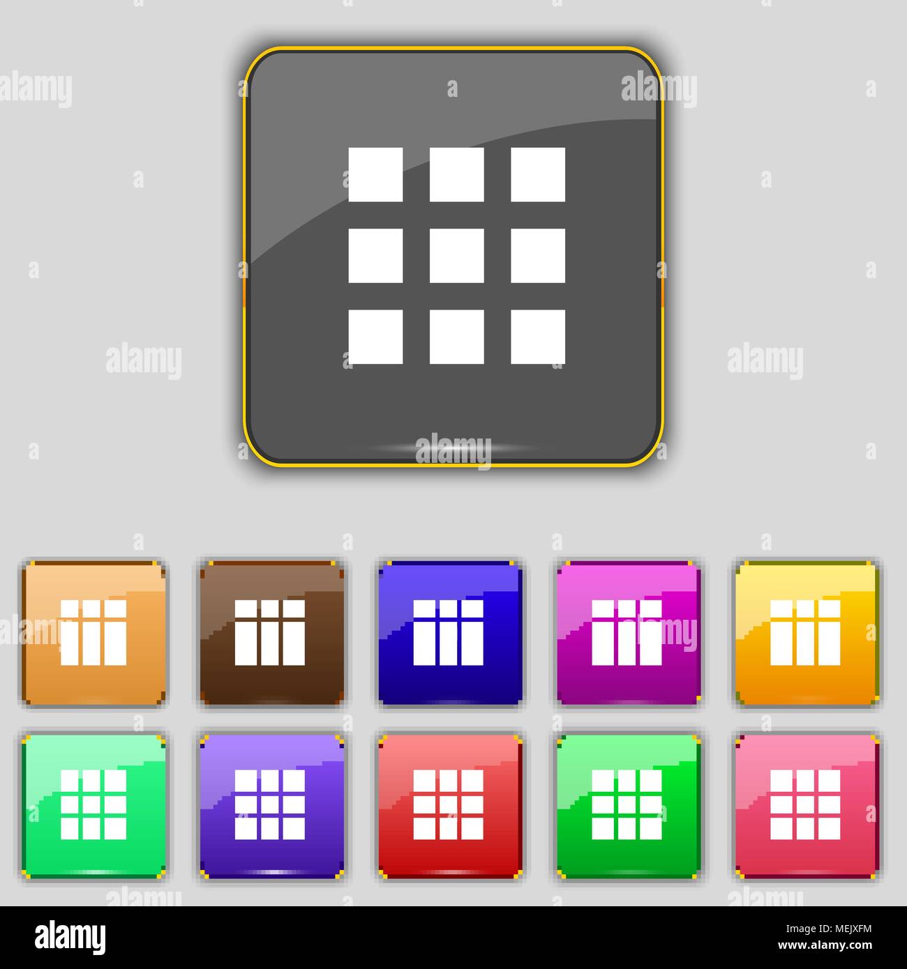 List menu, app icon sign. Set with eleven colored buttons for your site ...