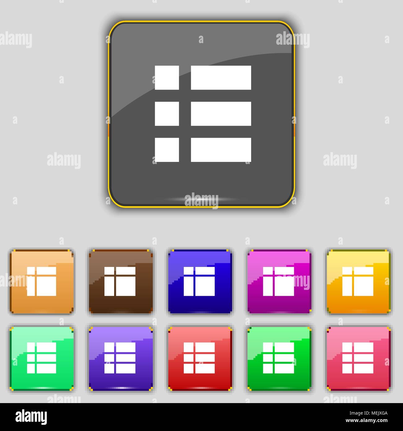 List menu, app icon sign. Set with eleven colored buttons for your site ...