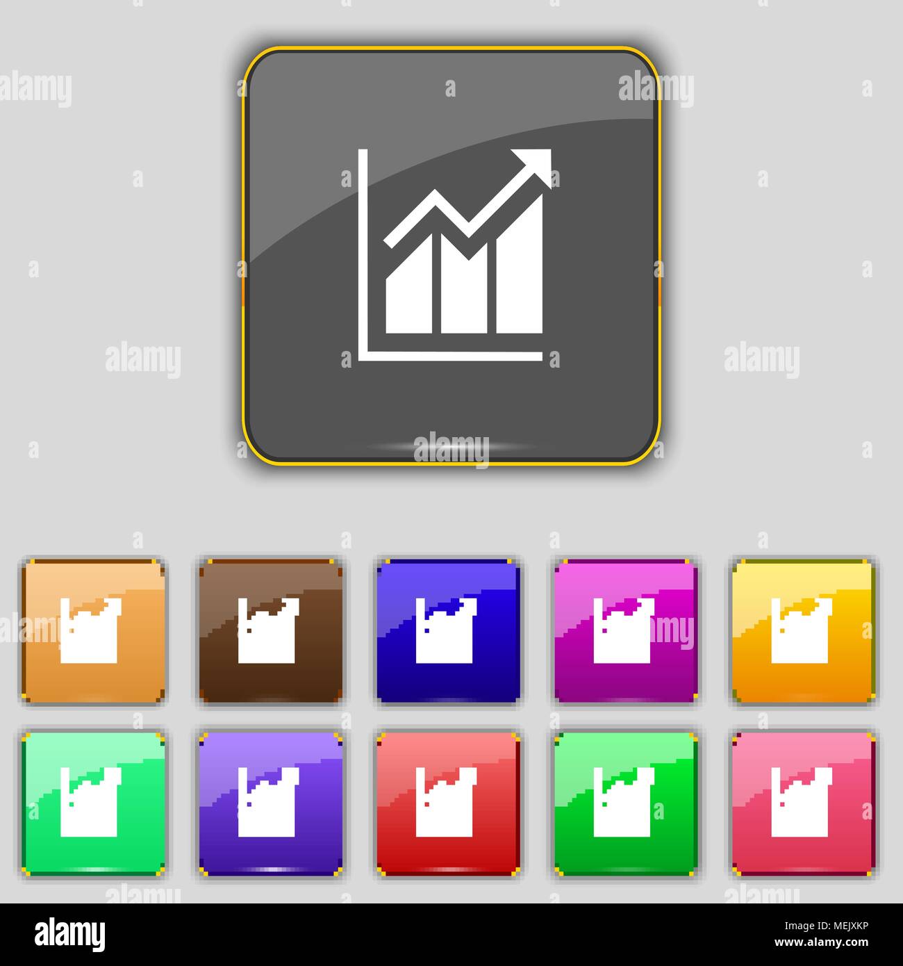 Growing bar chart icon sign. Set with eleven colored buttons for your ...
