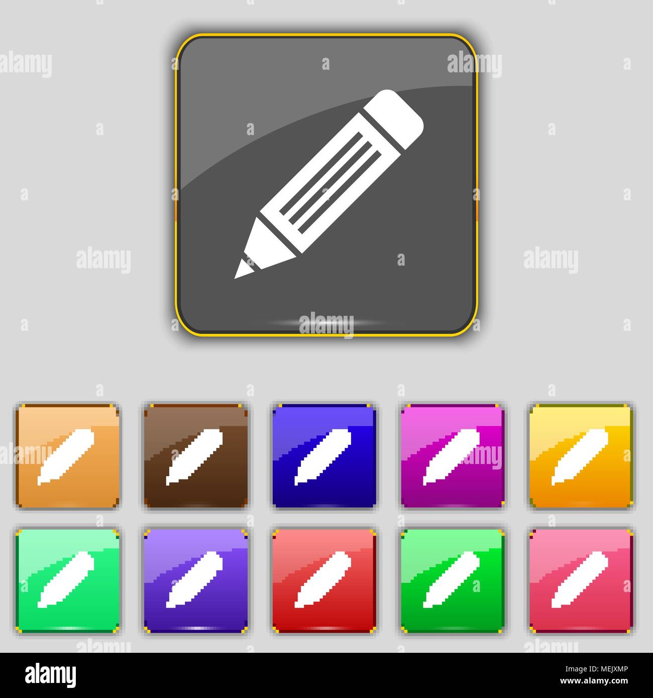 pen icon sign. Set with eleven colored buttons for your site. Vector ...