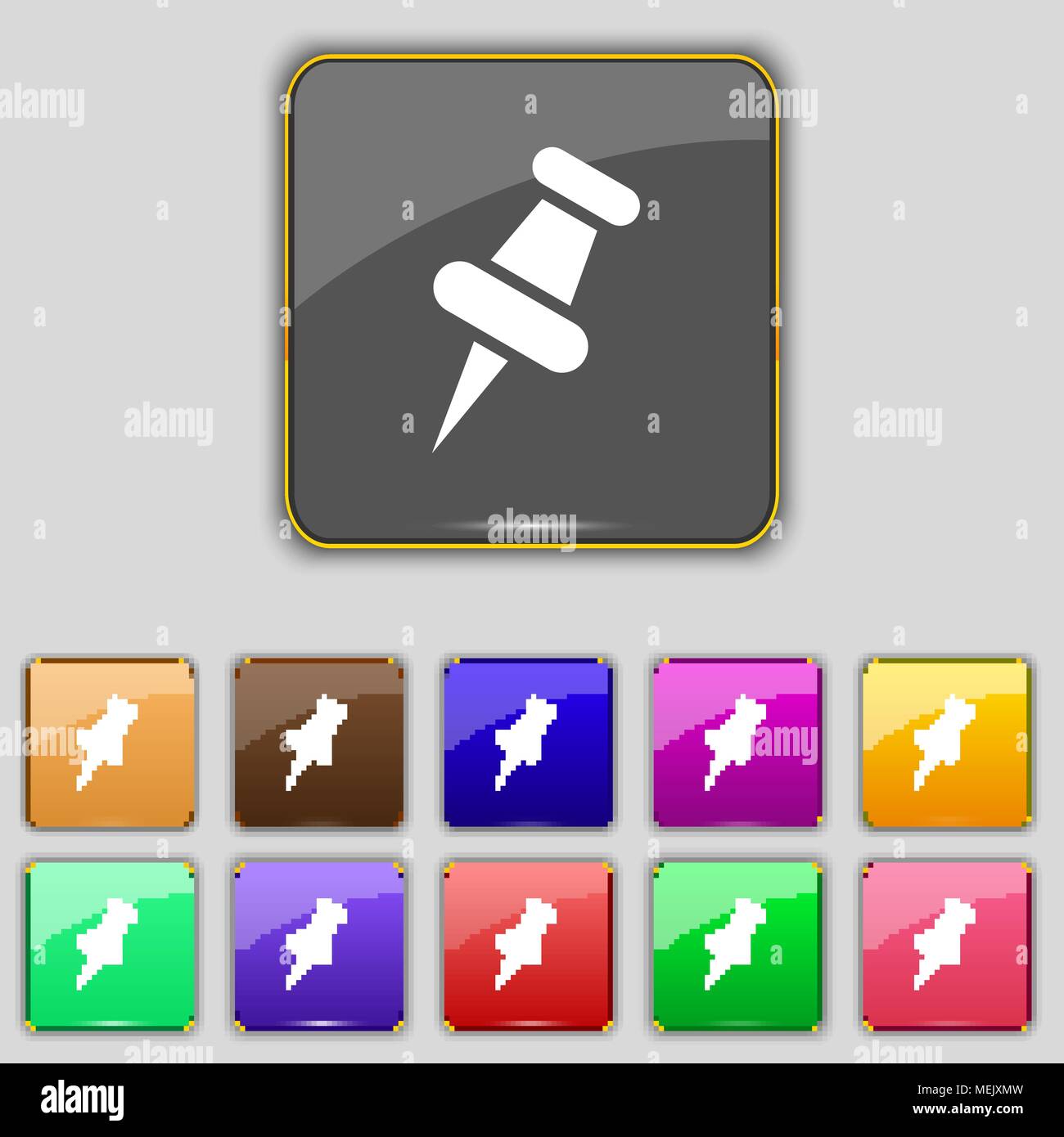 push pin icon sign. Set with eleven colored buttons for your site ...