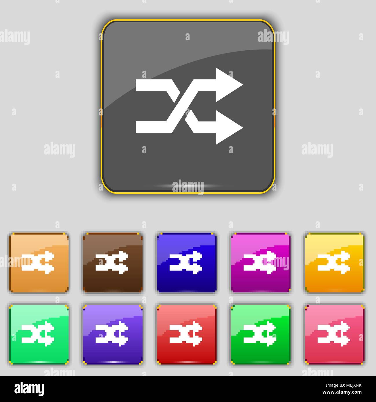 shuffle icon sign. Set with eleven colored buttons for your site ...
