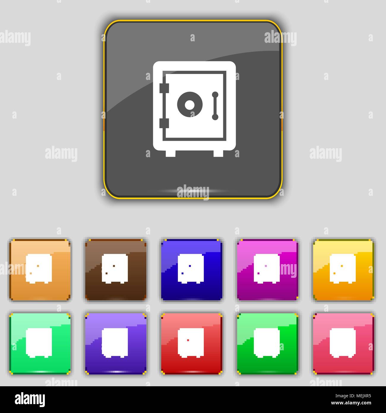 safe icon sign. Set with eleven colored buttons for your site. Vector ...