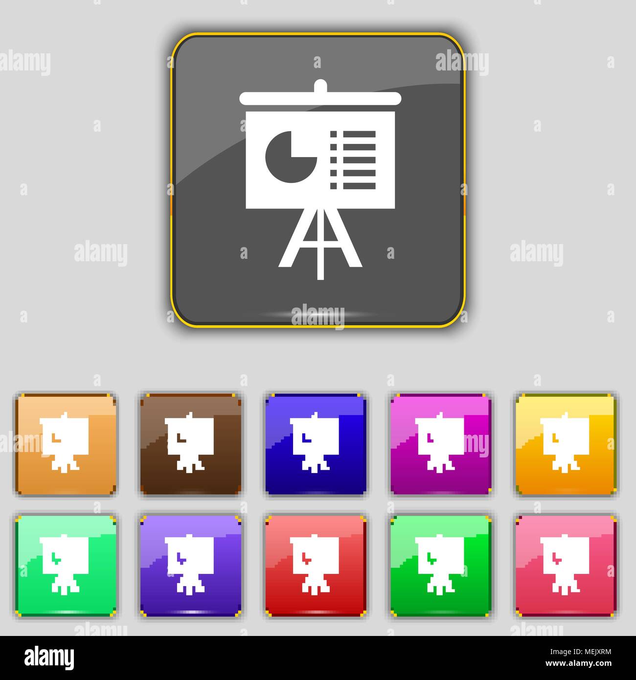 presentation board icon sign. Set with eleven colored buttons for your ...