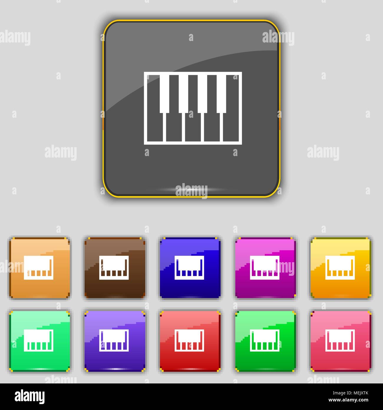 piano key icon sign. Set with eleven colored buttons for your site ...