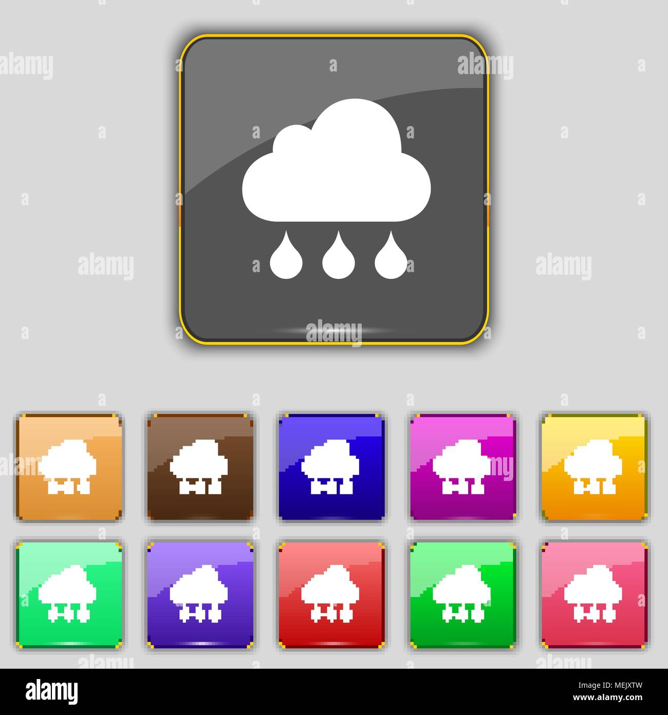 cloud rain icon sign. Set with eleven colored buttons for your site ...