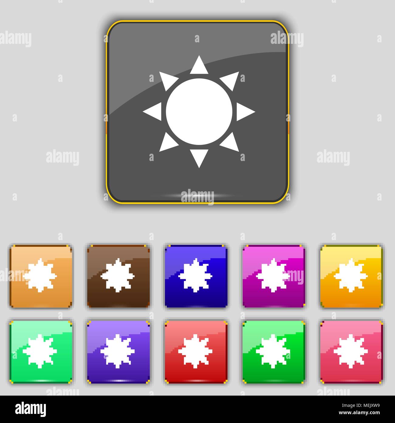 Sun icon sign. Set with eleven colored buttons for your site. Vector ...