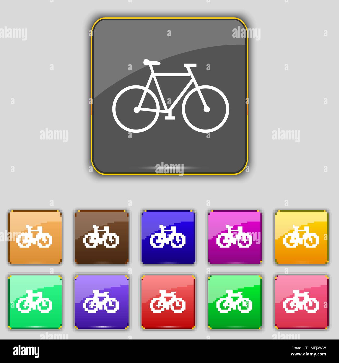 bicycle icon sign. Set with eleven colored buttons for your site ...