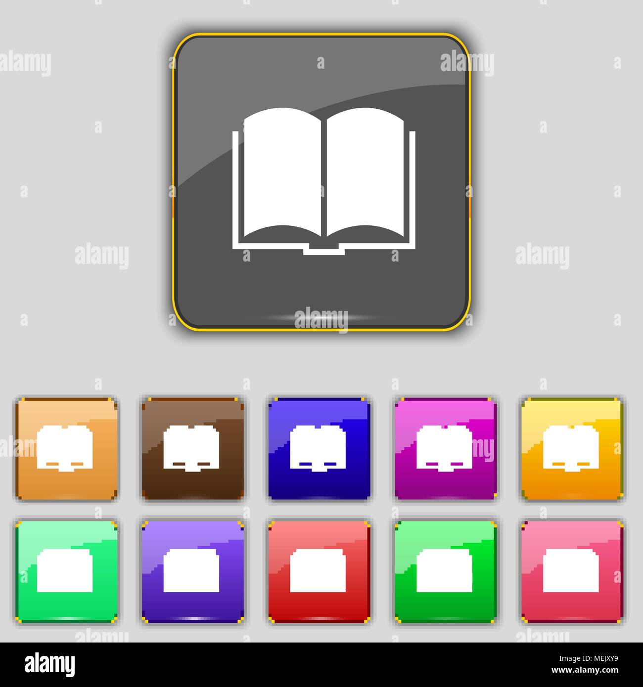 Book icon sign. Set with eleven colored buttons for your site. Vector ...