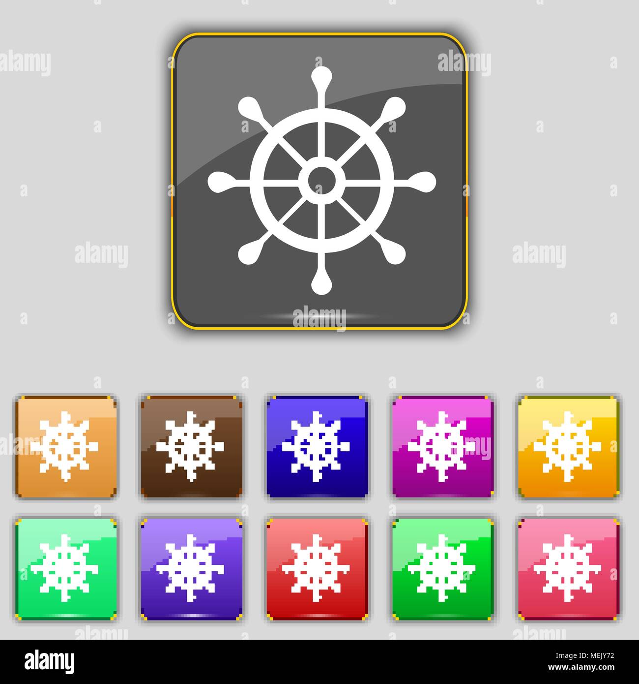 ship helm icon sign. Set with eleven colored buttons for your site ...