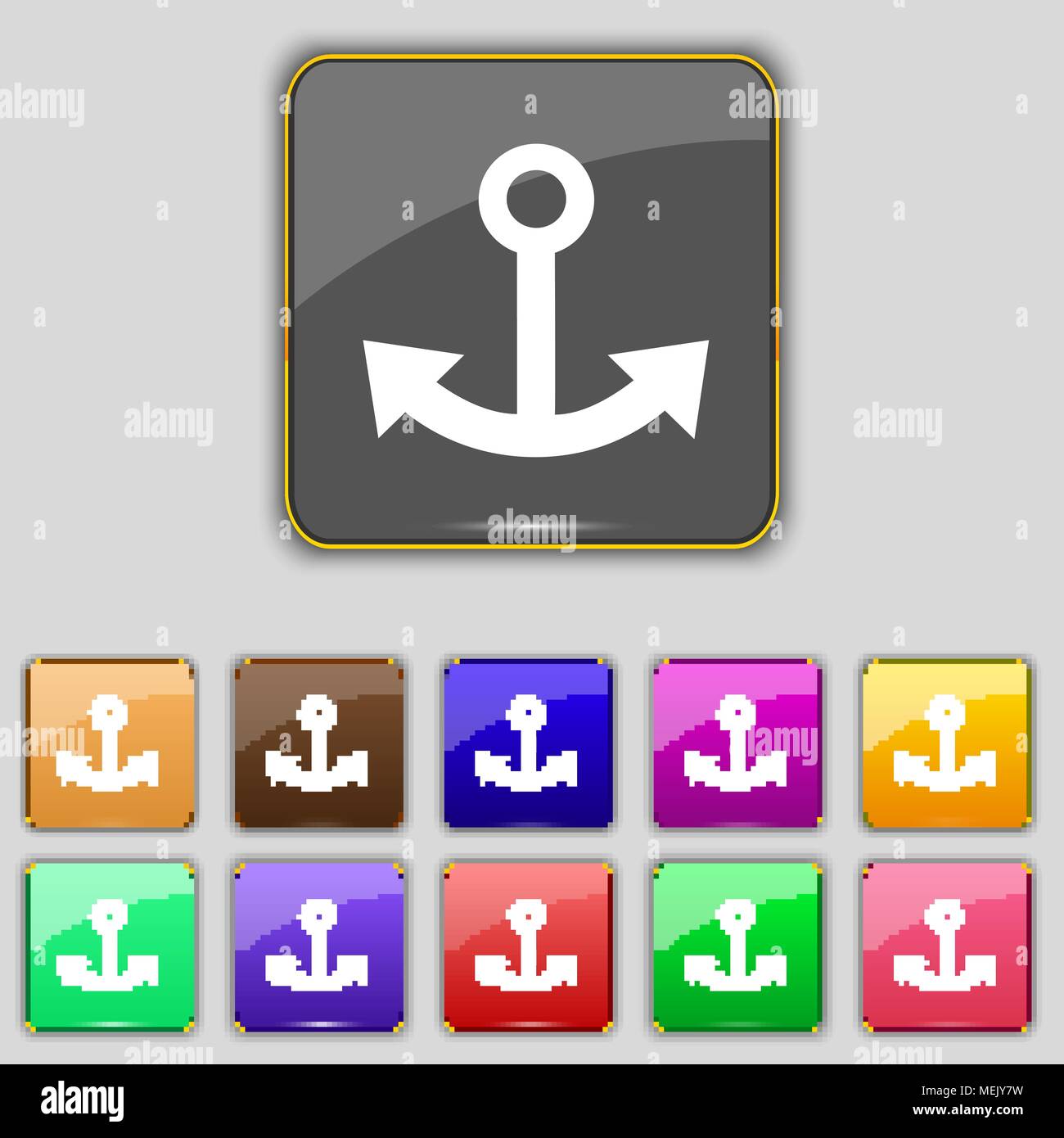 Anchor icon sign. Set with eleven colored buttons for your site. Vector ...