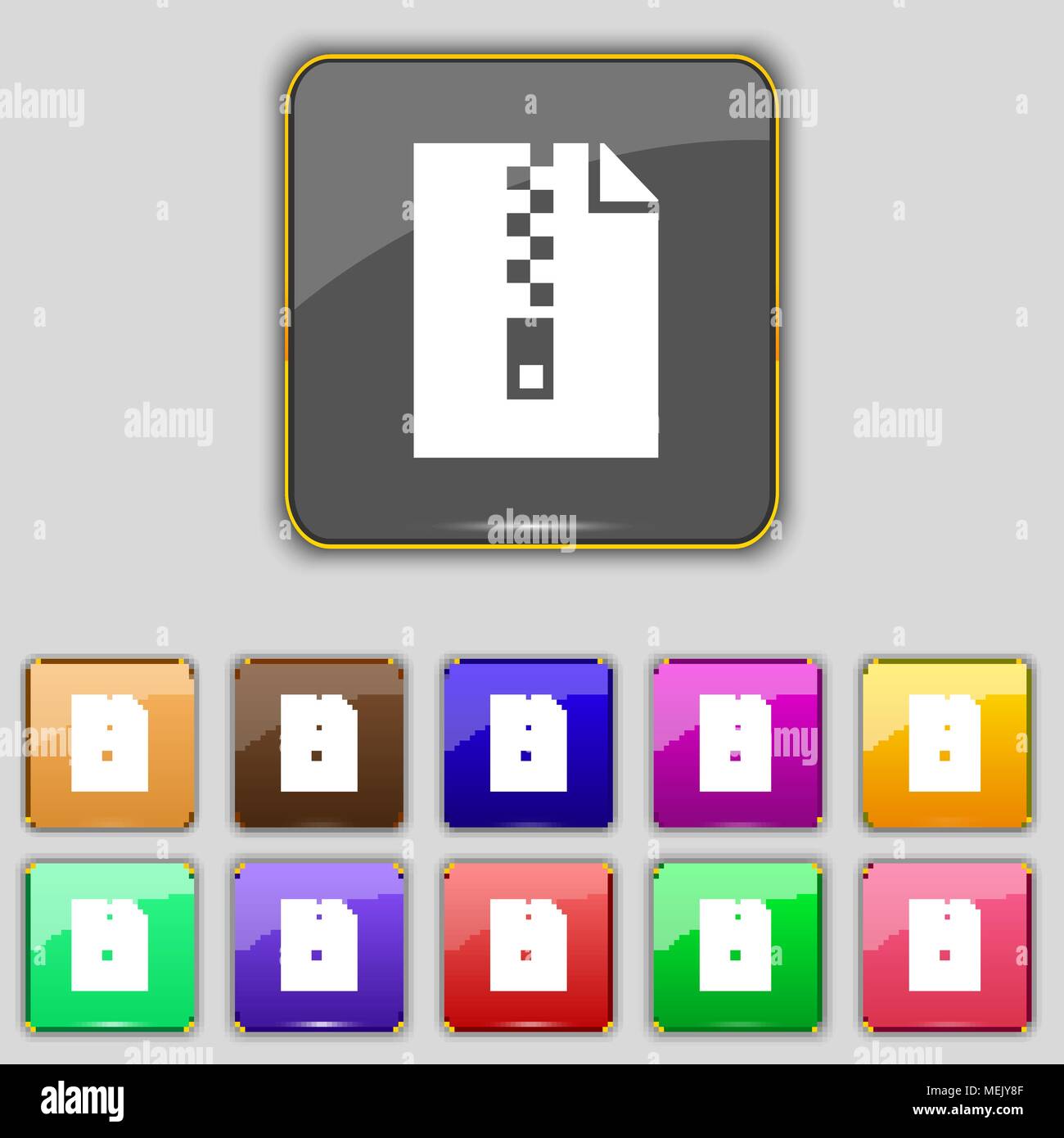 computer zip folder, archive icon sign. Set with eleven colored buttons ...