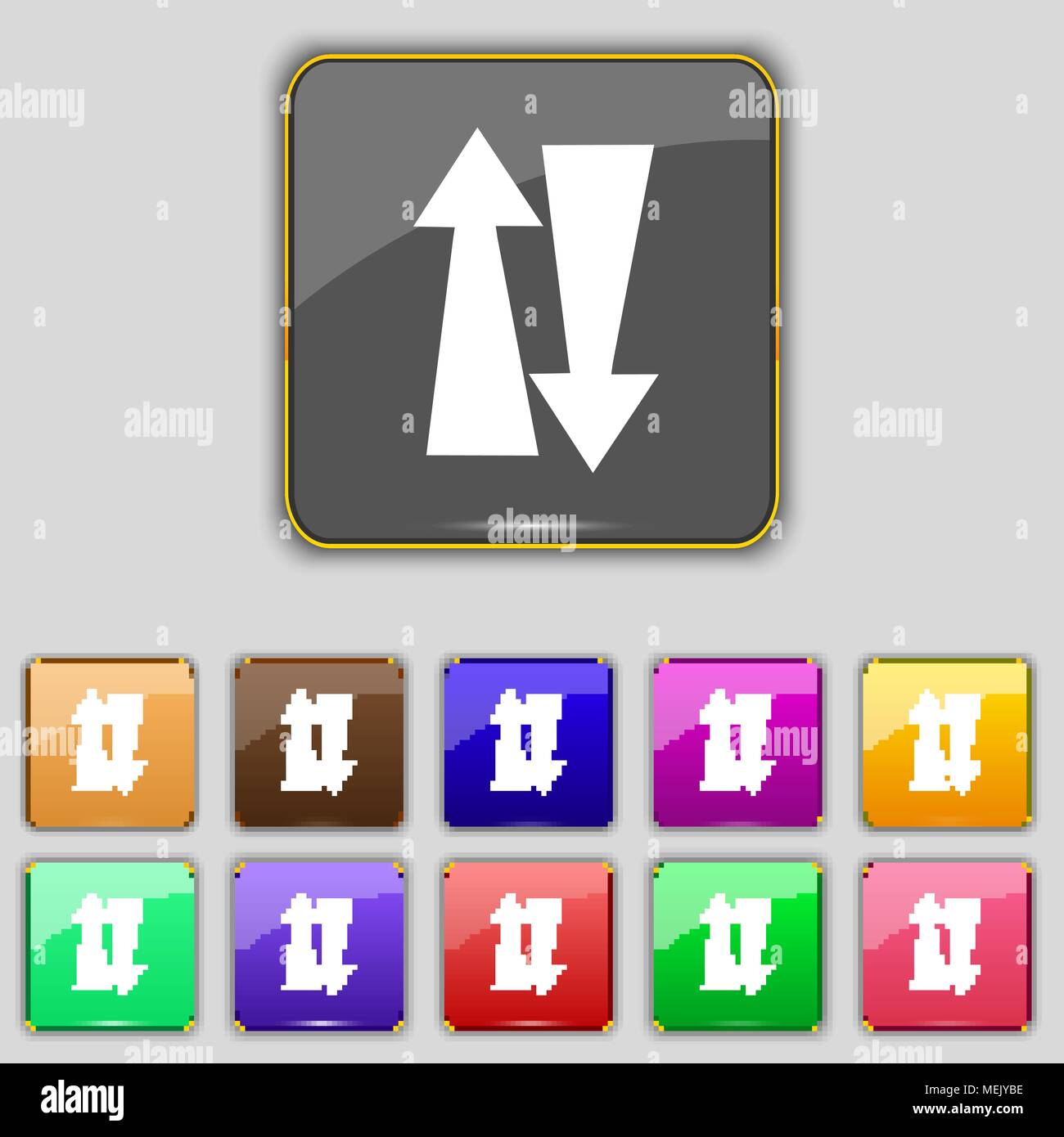Two way traffic, icon sign. Set with eleven colored buttons for your ...