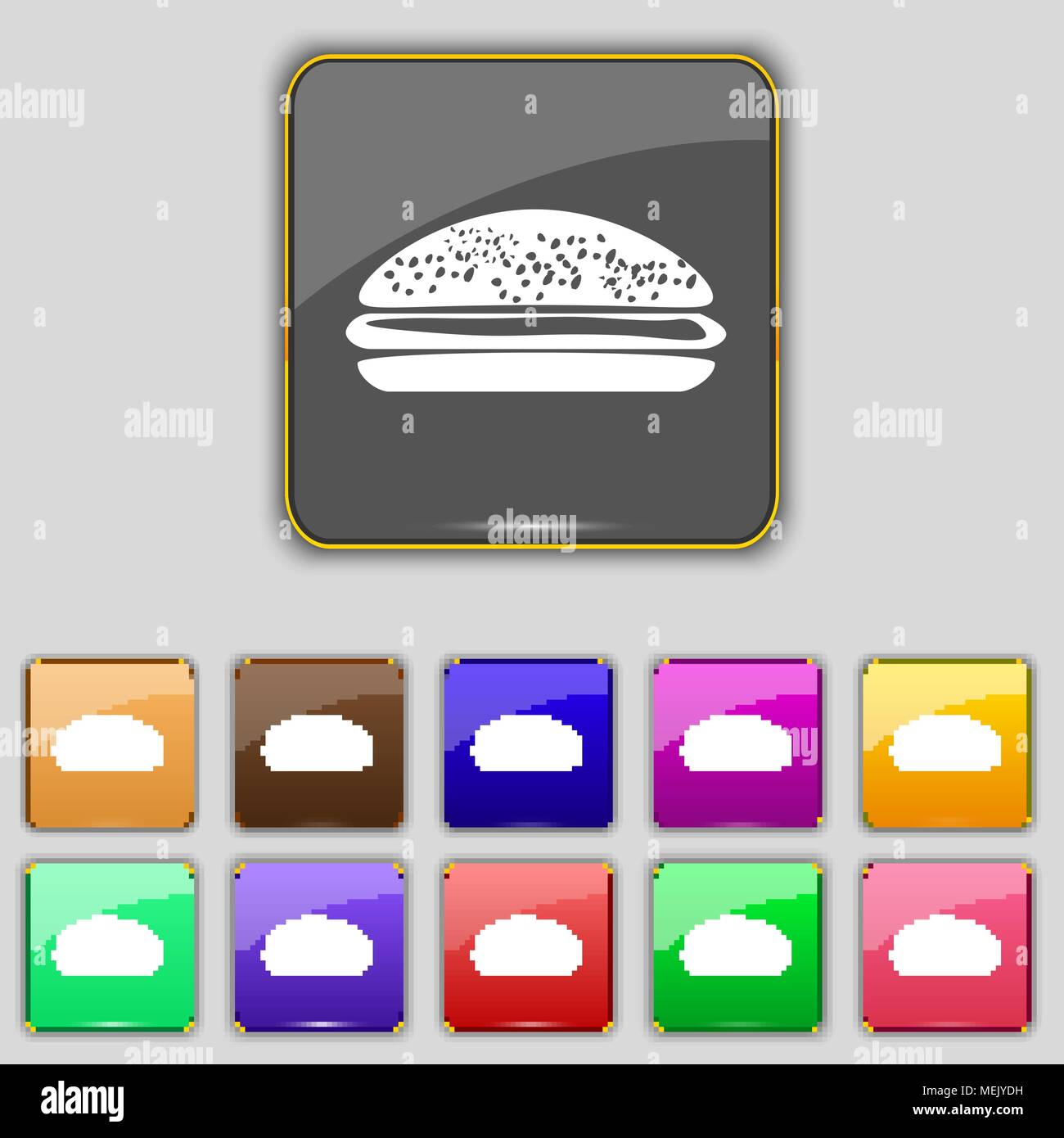 Burger, hamburger icon sign. Set with eleven colored buttons for your ...