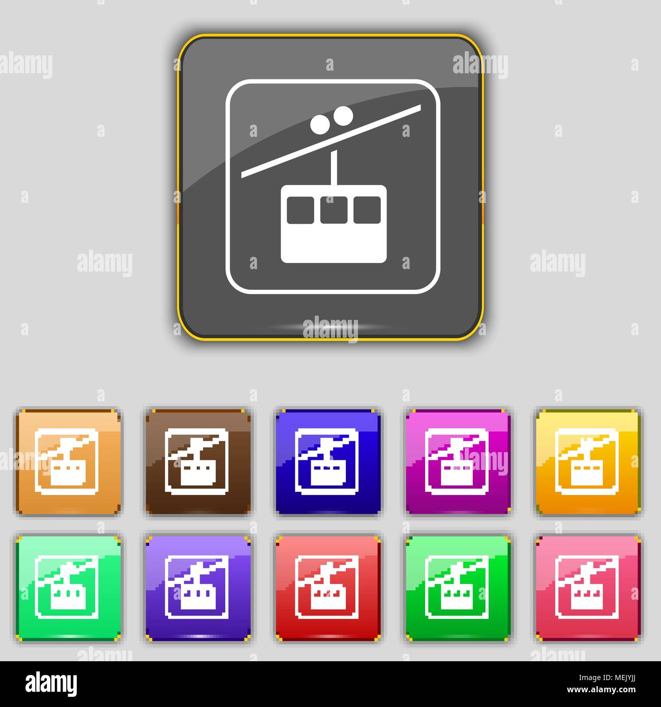 cable car line icon sign. Set with eleven colored buttons for your site ...