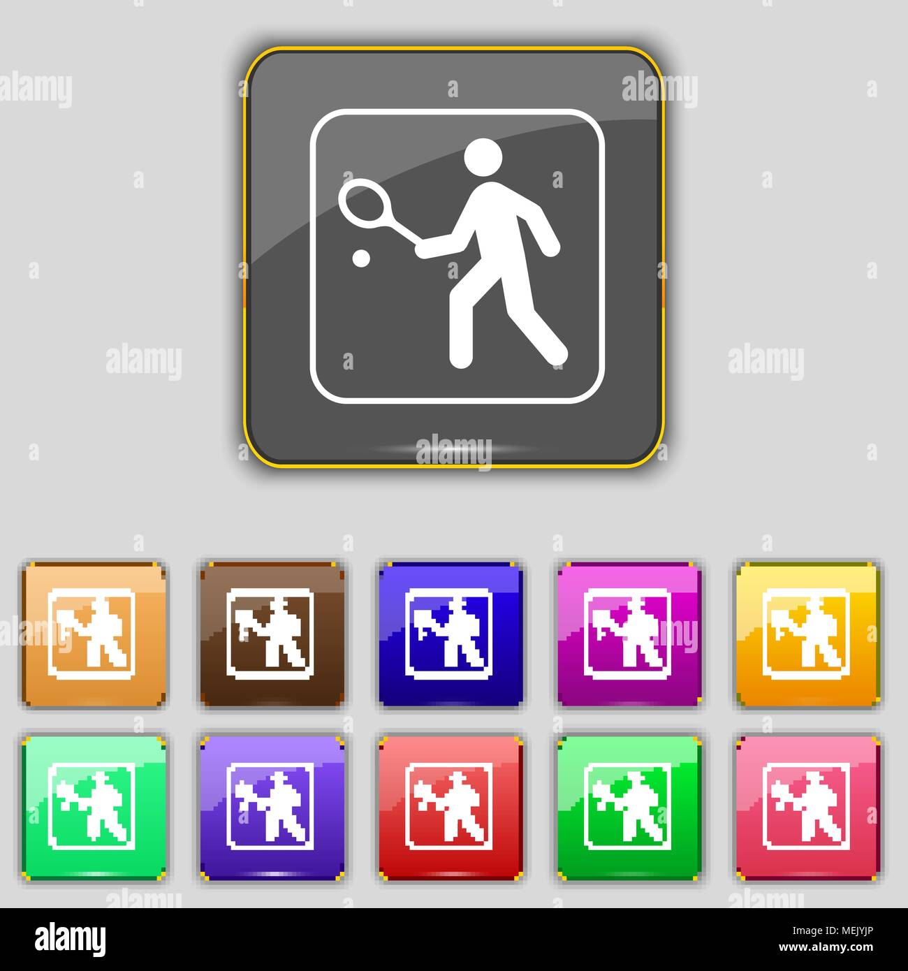 Tennis player icon sign. Set with eleven colored buttons for your site ...