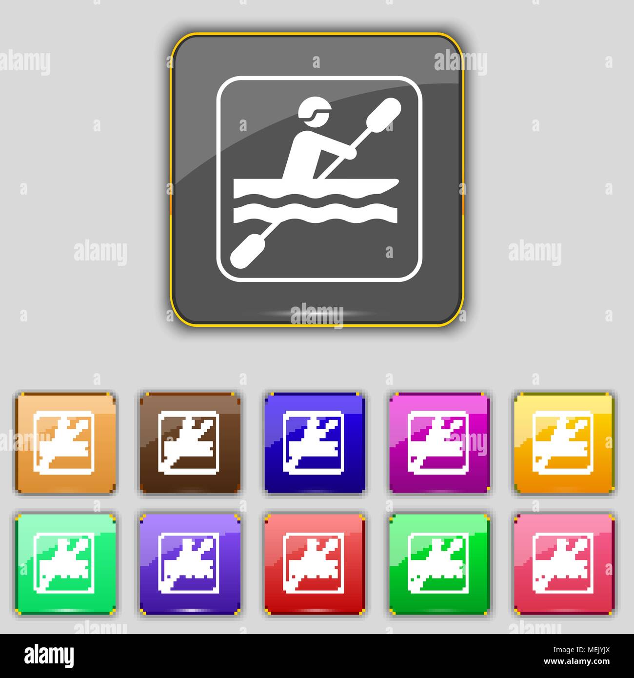 canoeing icon sign. Set with eleven colored buttons for your site ...