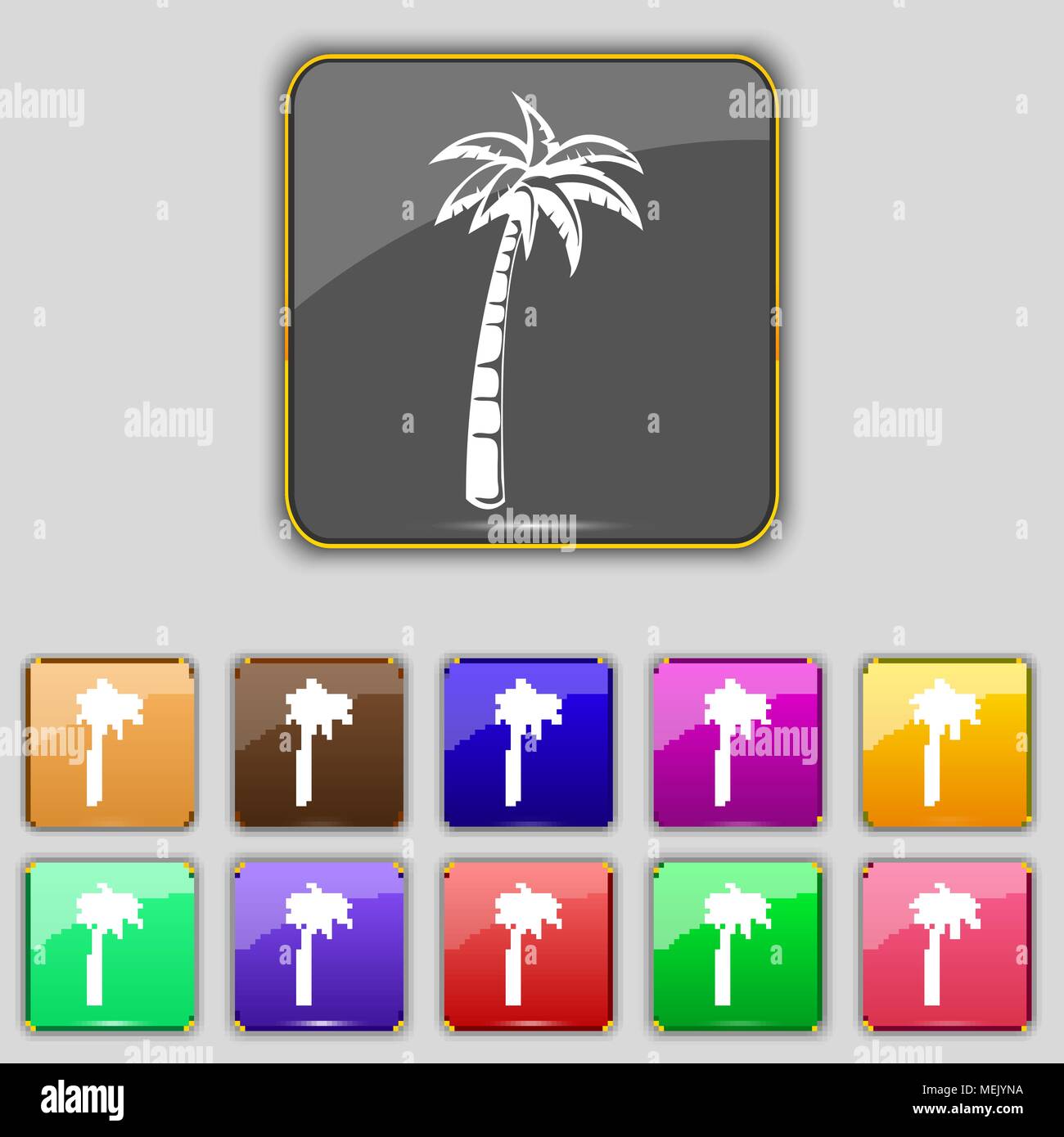 Palm icon sign. Set with eleven colored buttons for your site. Vector ...