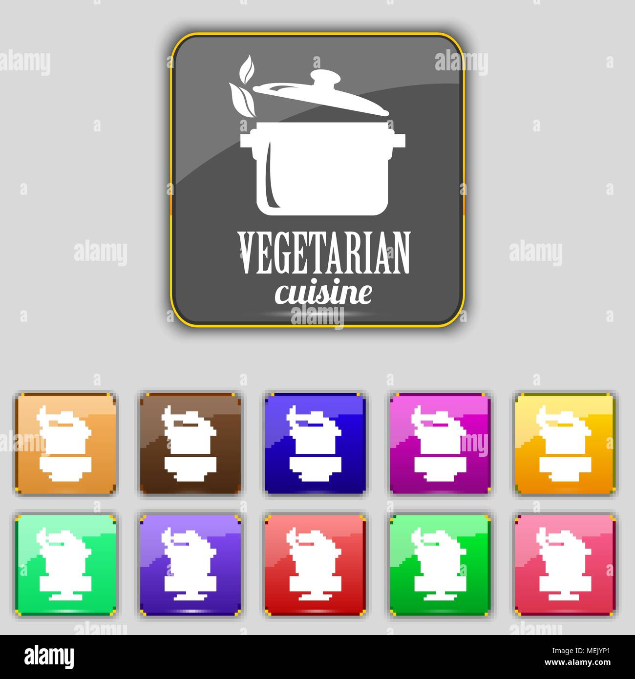 vegetarian cuisine icon sign. Set with eleven colored buttons for your ...