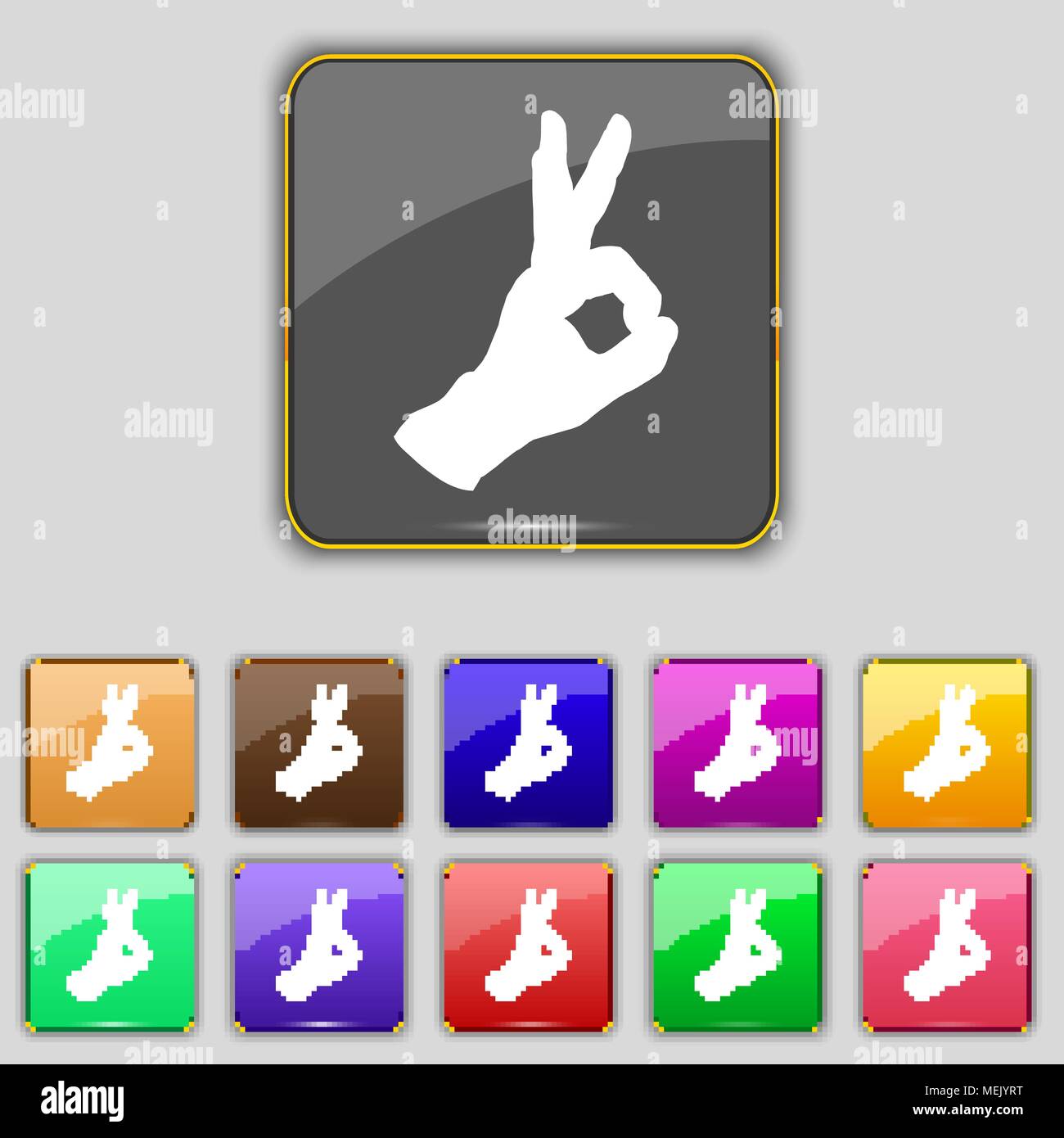 Gesture ok icon sign. Set with eleven colored buttons for your site ...