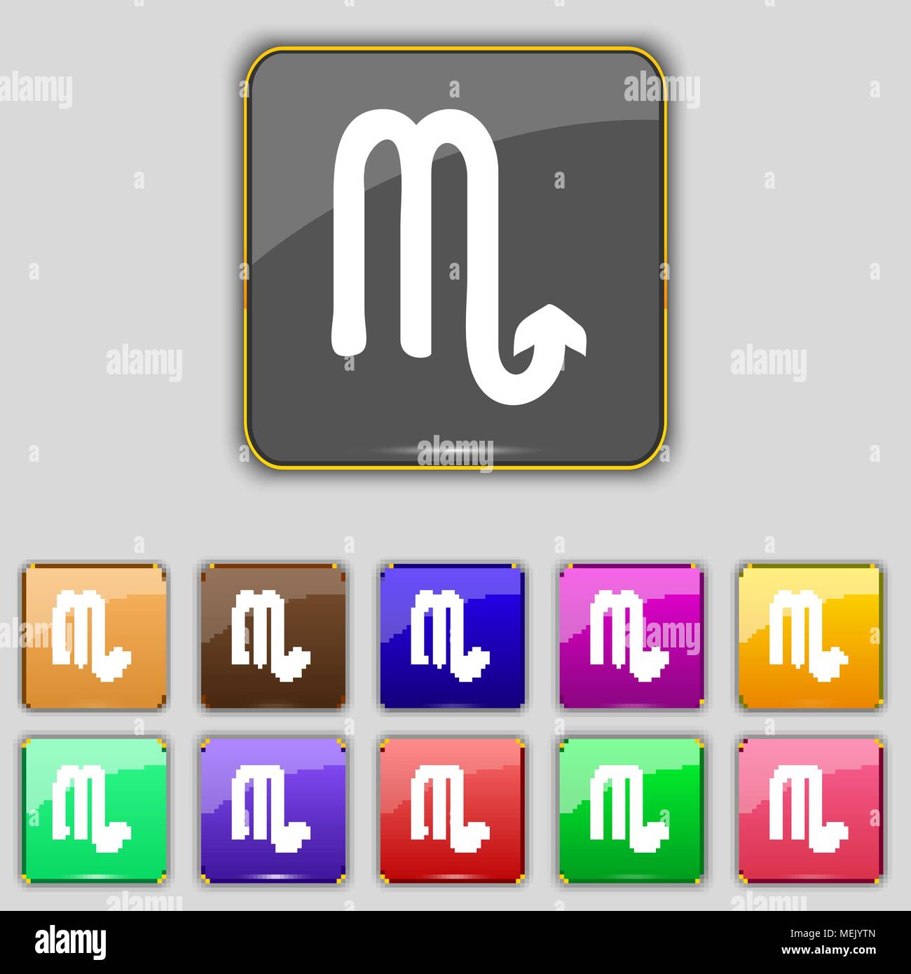 Scorpio icon sign. Set with eleven colored buttons for your site ...