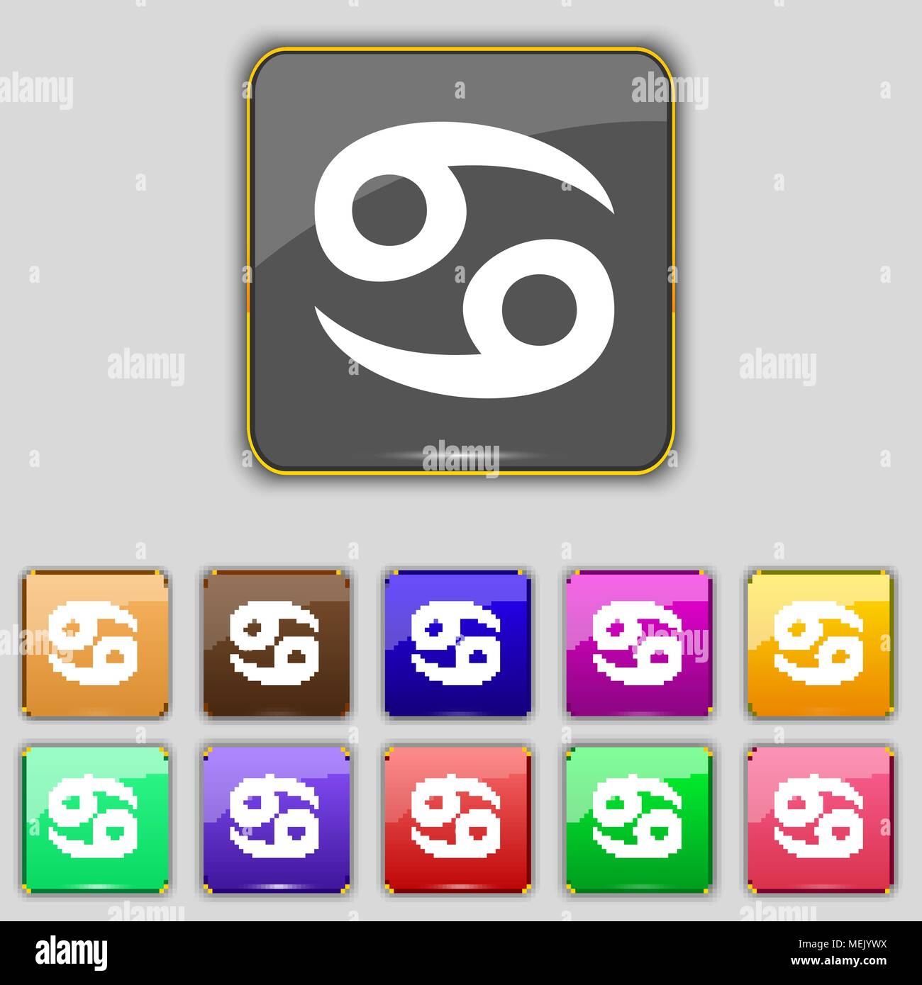 zodiac Cancer icon sign. Set with eleven colored buttons for your site ...