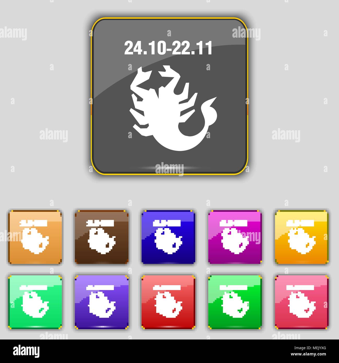 Scorpio icon sign. Set with eleven colored buttons for your site ...